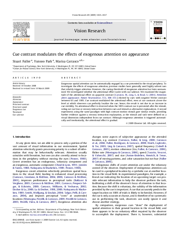 (PDF) Cue contrast modulates the effects of exogenous attention on ...