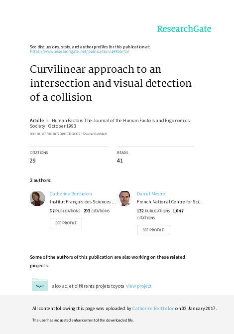 Pdf Curvilinear Approach To An Intersection And Visual Detection Of A