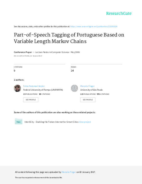 (PDF) Part-of-speech tagging of portuguese based on variable length markov chains