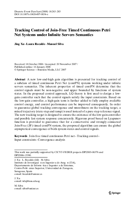 (PDF) Tracking Control of Join-Free Timed Continuous Petri Net Systems under Infinite Servers ...