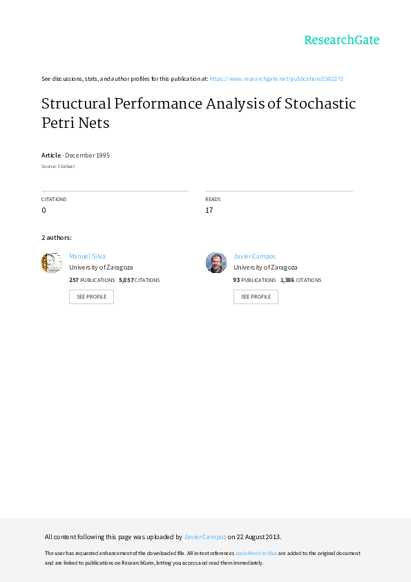 (PDF) Structural performance analysis of stochastic Petri nets