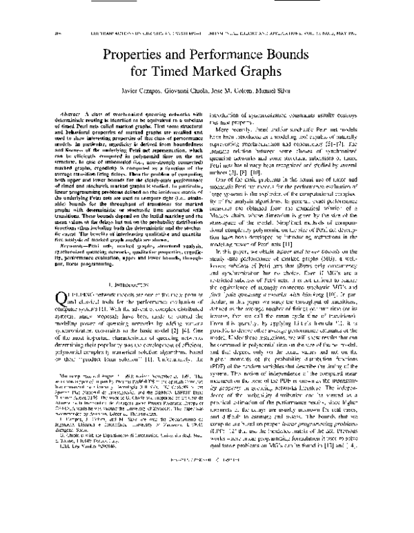 (PDF) Properties and performance bounds for timed marked graphs