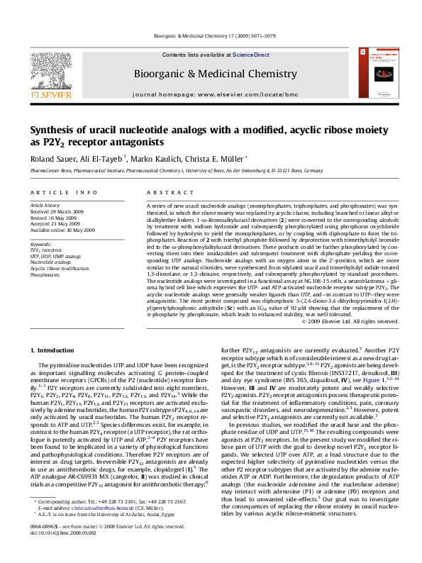 (PDF) Synthesis of uracil nucleotide analogs with a modified, acyclic ribose moiety as P2Y2 ...