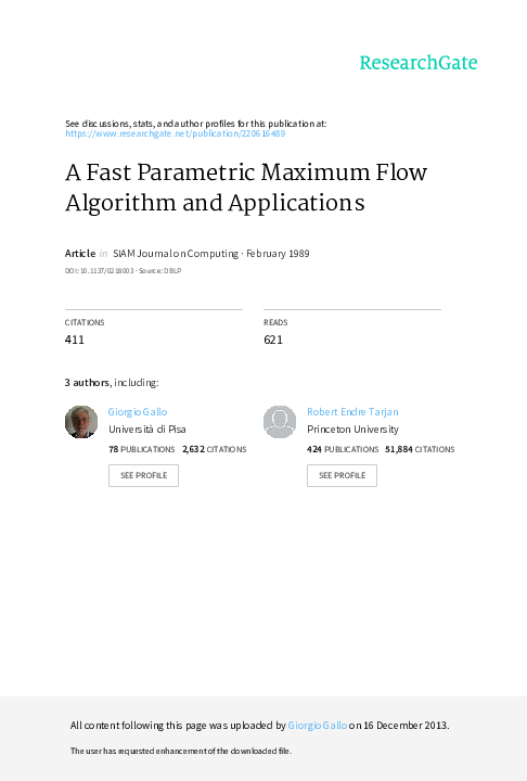 (PDF) A fast parametric maximum flow algorithm and applications