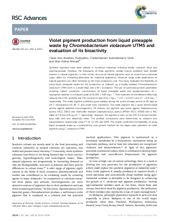 (PDF) Violet pigment production from liquid pineapple waste by ...