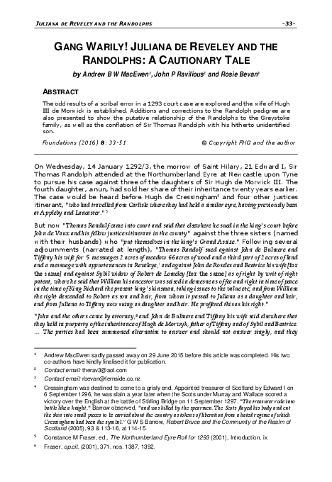 (DOC) Gang Warily! Juliana de Reveley and the Randophs: A Cautionary ...