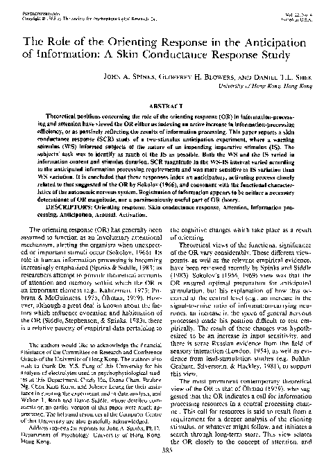 (PDF) The role of the orienting response in the anticipation of ...