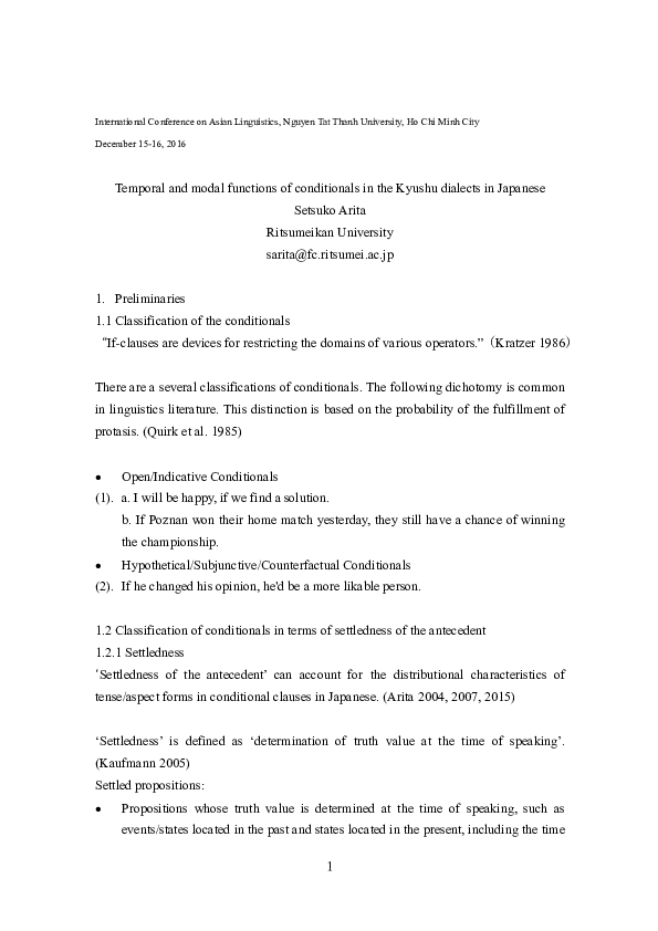 (PDF) Temporal and modal functions of conditionals in the Kyushu ...