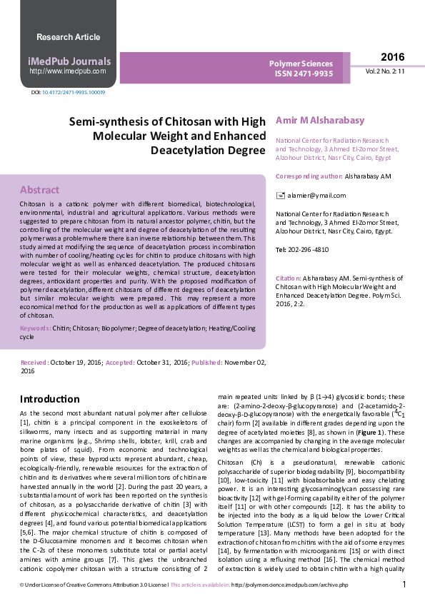 (PDF) Semi-synthesis of Chitosan with High Molecular Weight and Enhanced Deacetylation Degree.pdf