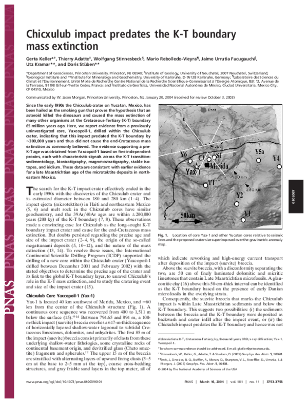 (PDF) Chicxulub impact predates the KT boundary mass extinction
