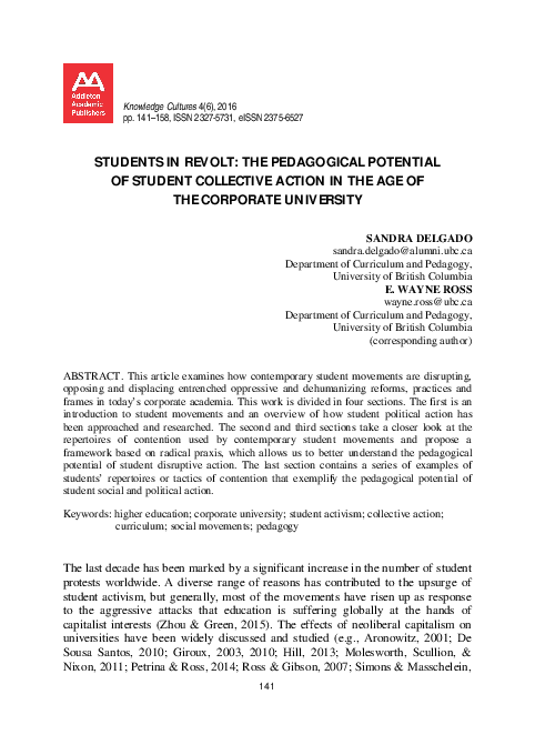 (PDF) Students In Revolt: The Pedagogical Potential of Student ...
