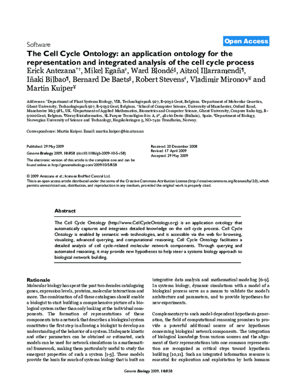 (PDF) The Cell Cycle Ontology: An application ontology for the ...