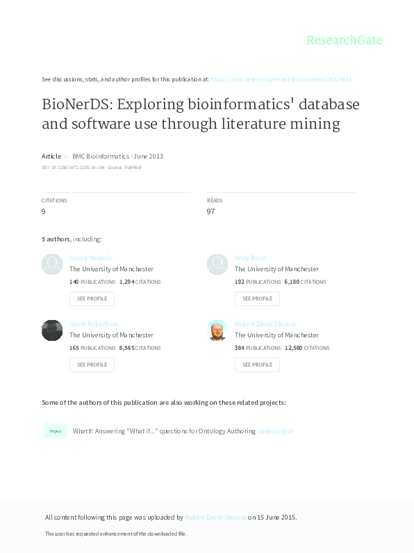 (PDF) bioNerDS: exploring bioinformatics’ database and software use ...