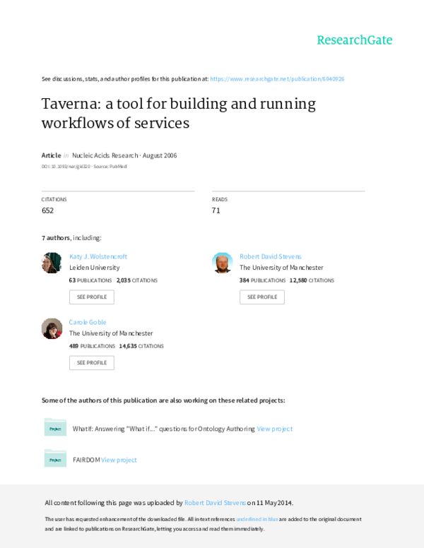 (PDF) Taverna: Simplifying Workflow Creation for Bioinformatics