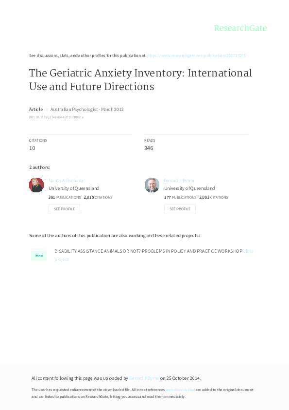(PDF) The Geriatric Anxiety Inventory: International Use and Future ...