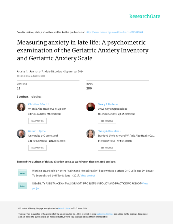 (PDF) Measuring anxiety in late life: A psychometric examination of the ...
