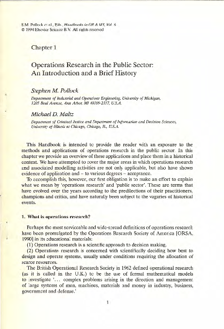 (PDF) Operations Research in the Public Sector: An Introduction and a ...