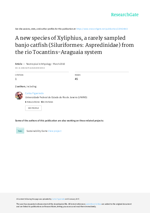 (PDF) A new species of Xyliphius, a rarely sampled banjo catfish ...