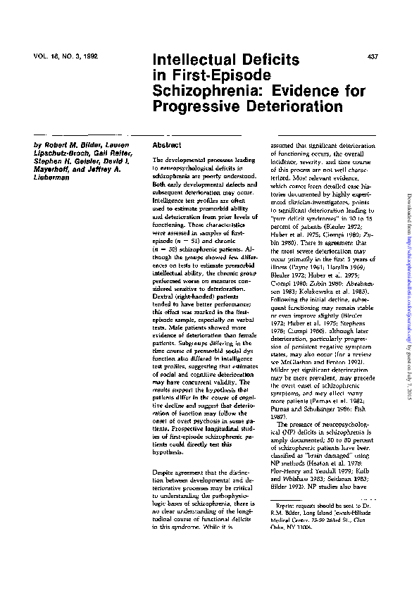 (PDF) Intellectual deficits in first-episode schizophrenia: evidence ...