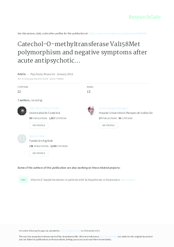 (PDF) Catechol O-methyltransferase Val158Met polymorphism in ...