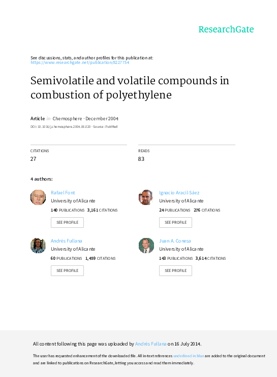 (PDF) Semivolatile and volatile compounds in combustion of polyethylene