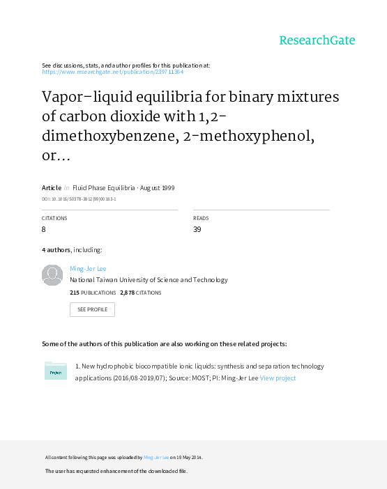 (PDF) Vapor-liquid equilibria for binary mixtures of carbon dioxide with benzene, toluene and p ...
