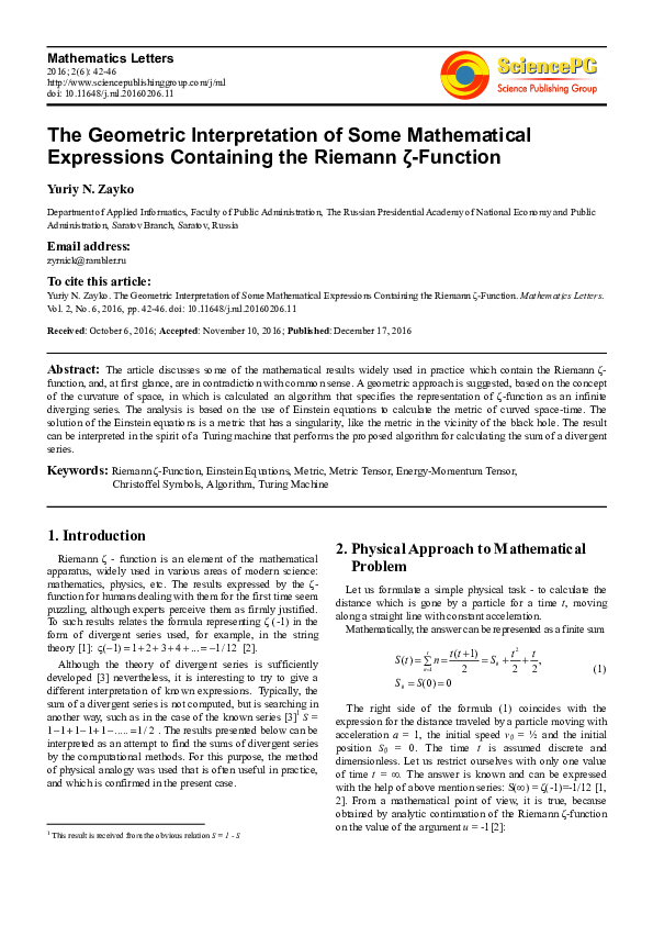 (PDF) The Geometric Interpretation of Some Mathematical Expressions ...