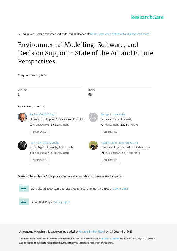(PDF) Environmental modelling, software and decision support: state of ...