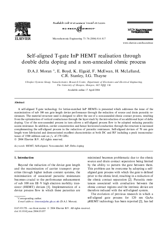 (PDF) Self-aligned T-gate InP HEMT realisation through double delta ...