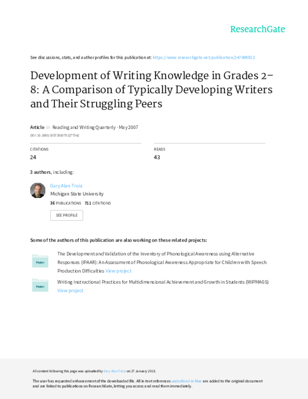 (PDF) Development of Writing Knowledge In Grades 2 8: A Comparison of ...