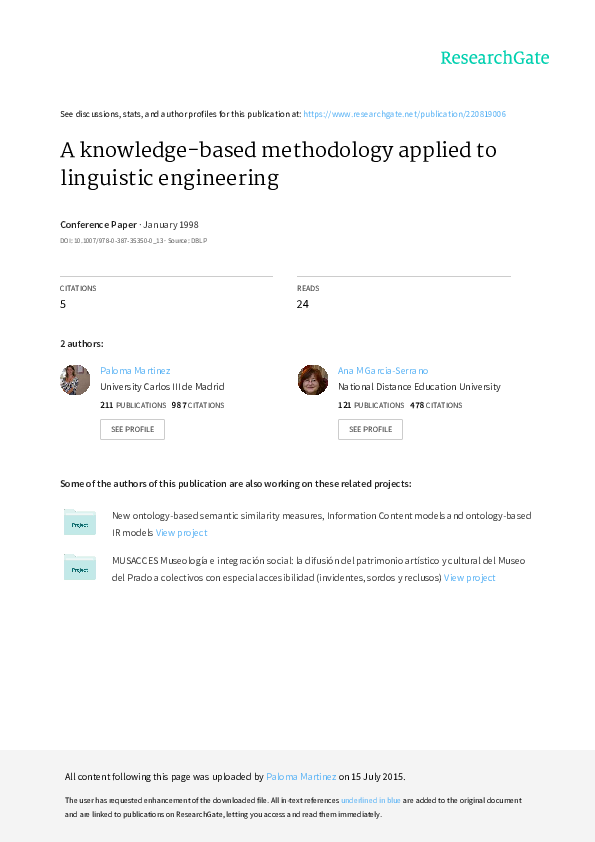 (PDF) A knowledge-based methodology applied to linguistic engineering