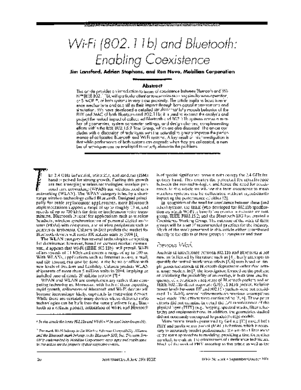 (PDF) Wi-Fi (802.11 b) and Bluetooth: enabling coexistence