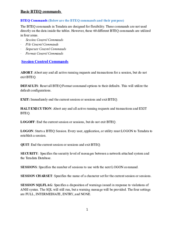 (DOC) Basic BTEQ commands