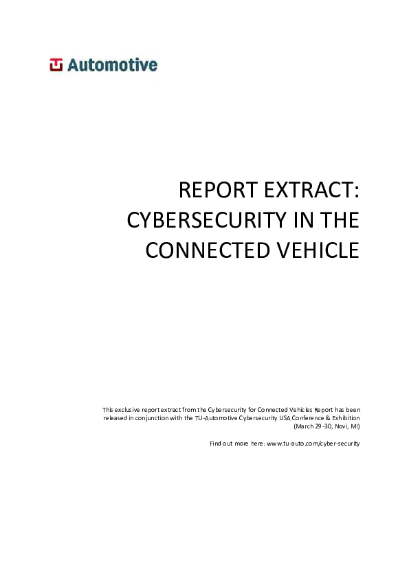 (PDF) REPORT EXTRACT: CYBERSECURITY IN THE CONNECTED VEHICLE