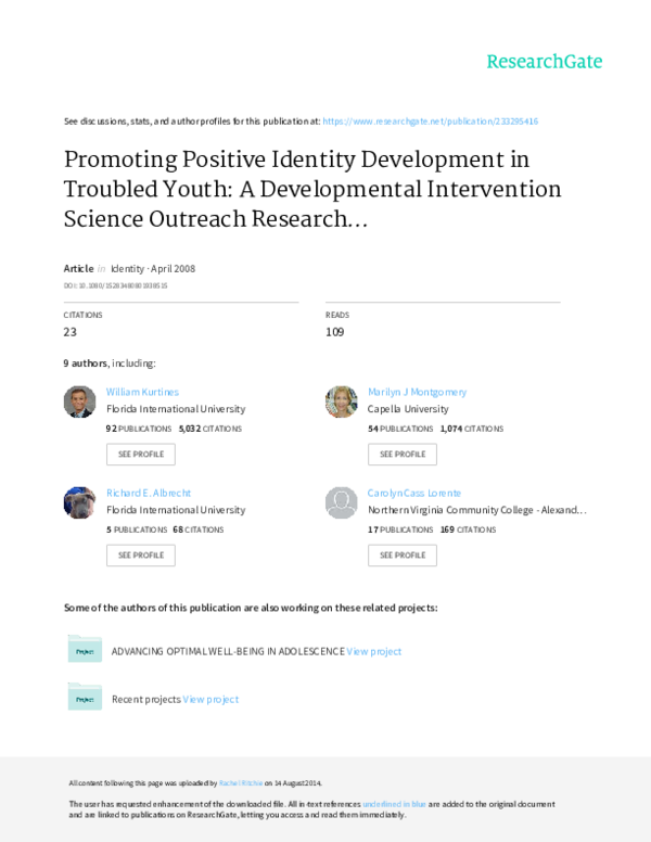 (PDF) Promoting positive identity development in troubled youth: A ...