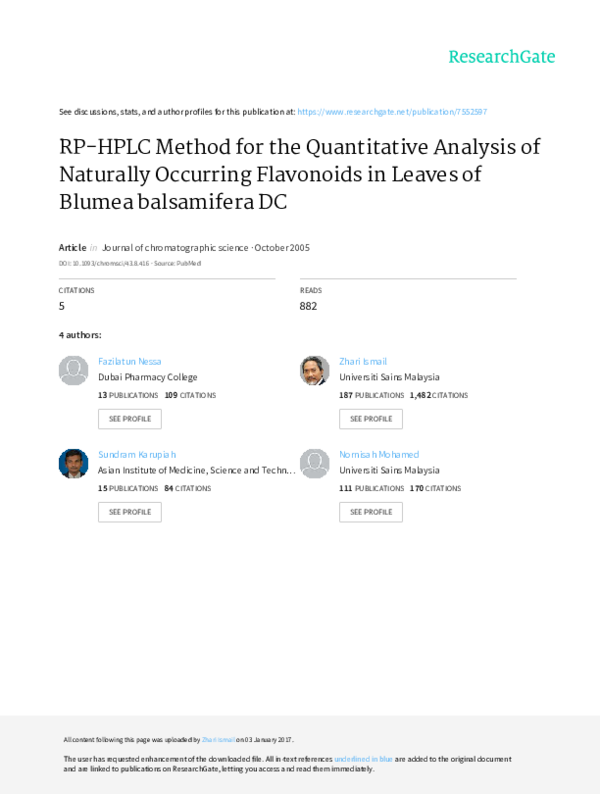 (PDF) RP-HPLC Method for the Quantitative Analysis of Naturally Occurring Flavonoids in Leaves ...