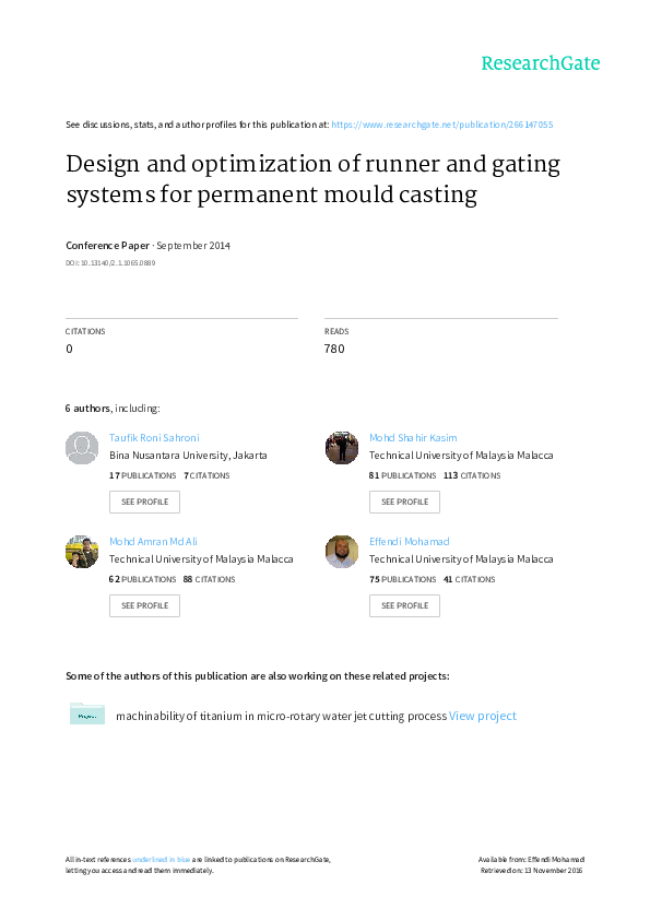 (PDF) Design and optimization of runner and gating systems for ...