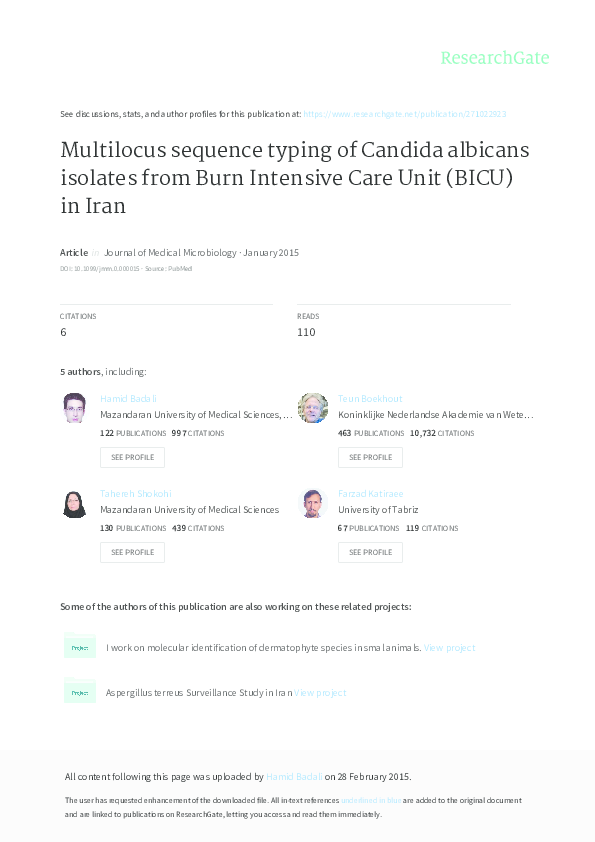 (PDF) Multilocus sequence typing of Candida albicans: strategies, data exchange and applications ...