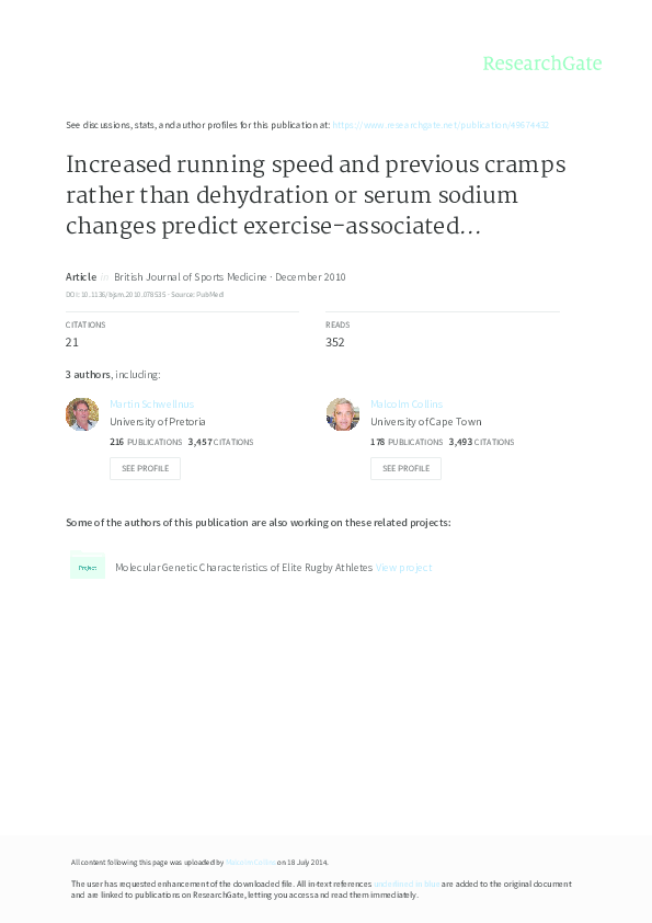 (PDF) Increased running speed and previous cramps rather than ...
