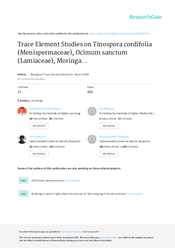 (PDF) Trace element studies on Tinospora cordifolia (Menispermaceae), Ocimum sanctum (Lamiaceae ...