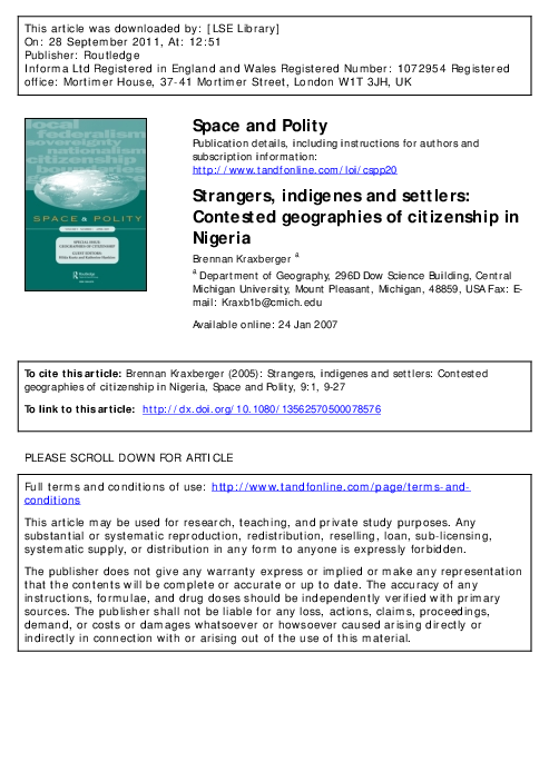 (PDF) Space and Polity Strangers, indigenes and settlers: Contested ...