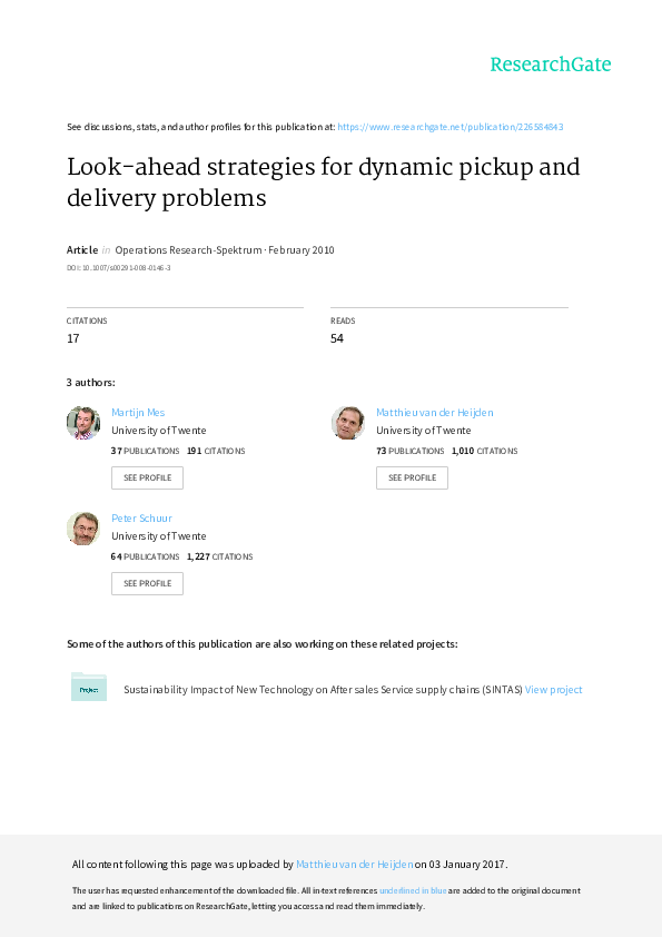 (PDF) Look-ahead strategies for dynamic pickup and delivery problems