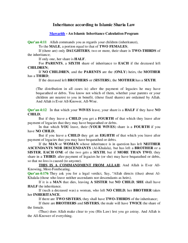 (PDF) Inheritance according to Islamic Sharia Law