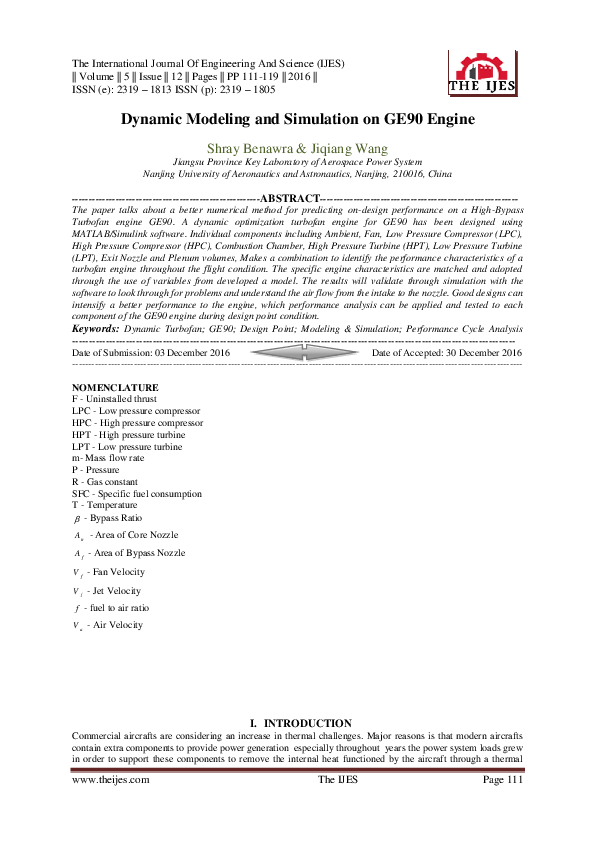 (PDF) Dynamic Modeling and Simulation on GE90 Engine
