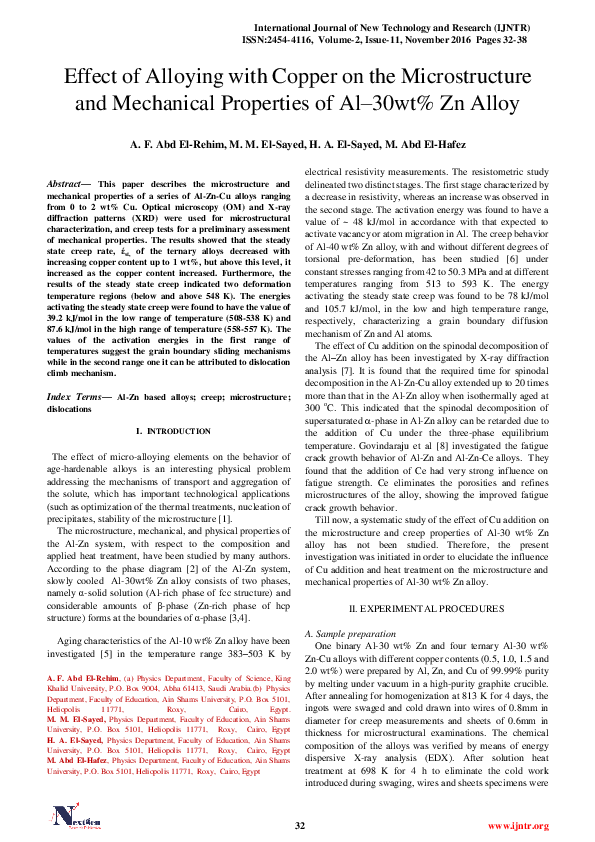 (PDF) Effect of Alloying with Copper on the Microstructure and Mechanical Properties of Al–30wt ...