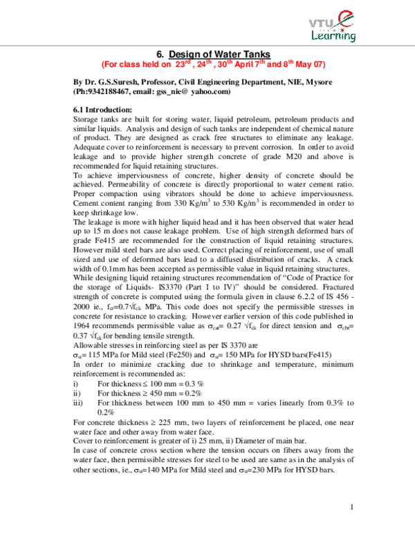 (PDF) 6. Design of Water Tanks