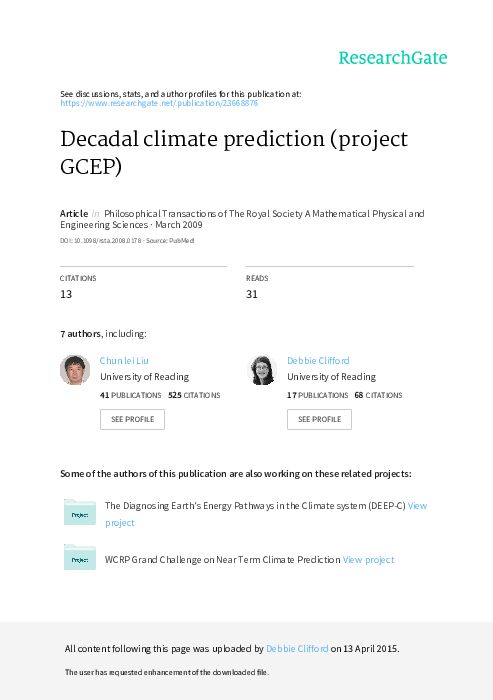 (PDF) Decadal climate prediction (project GCEP)