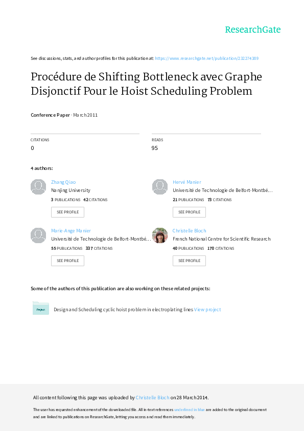 (PDF) Procédure de shifting bottleneck avec graphe disjonctif pour le ...