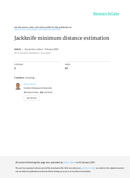 (PDF) Jackknife minimum distance estimation