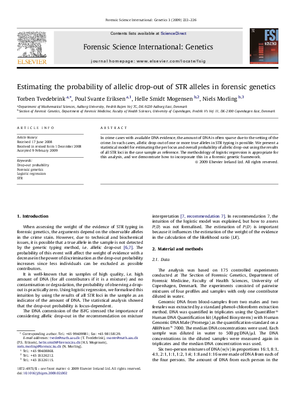 (PDF) Estimating the probability of allelic drop-out of STR alleles in ...